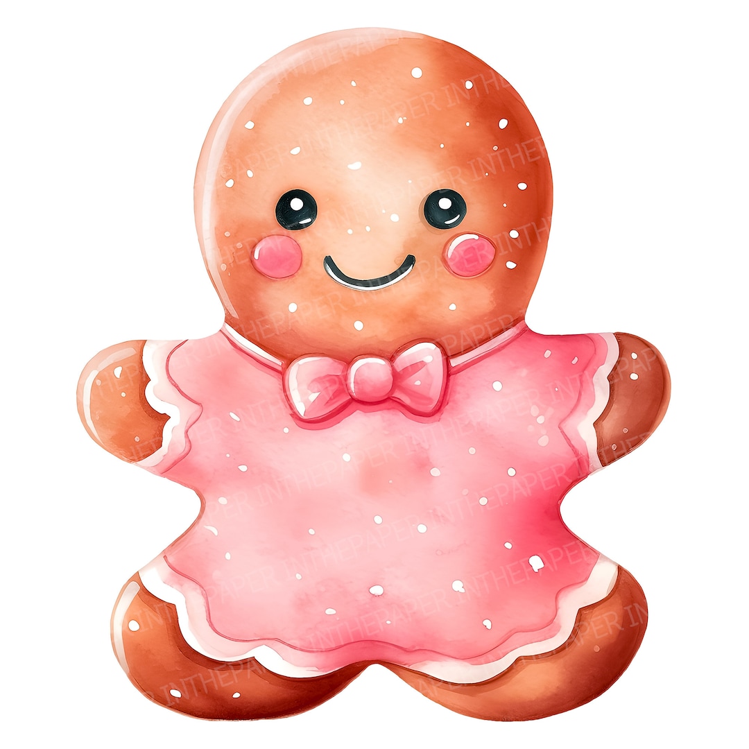 Adorable Gingerbread Cookie With Pink Skirt PNG | Watercolor Sweet Clip ...