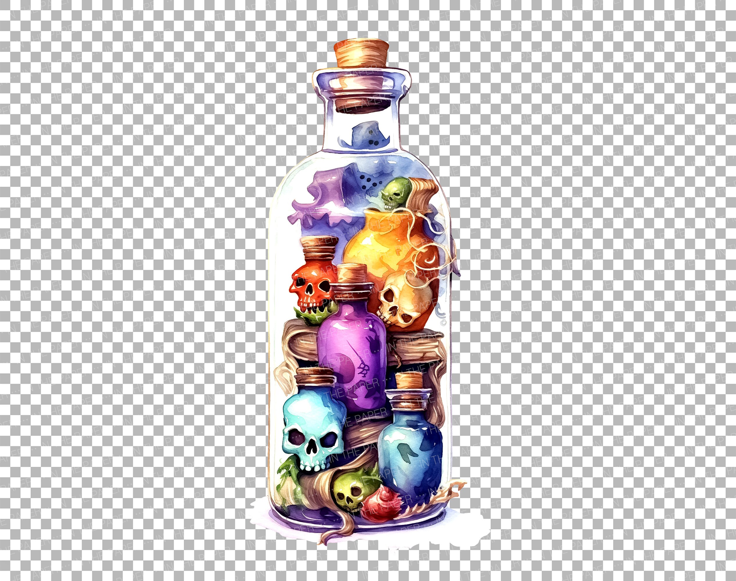 Watercolor Halloween Skull Potion Bottle PNG Magic Potion, Vial ...