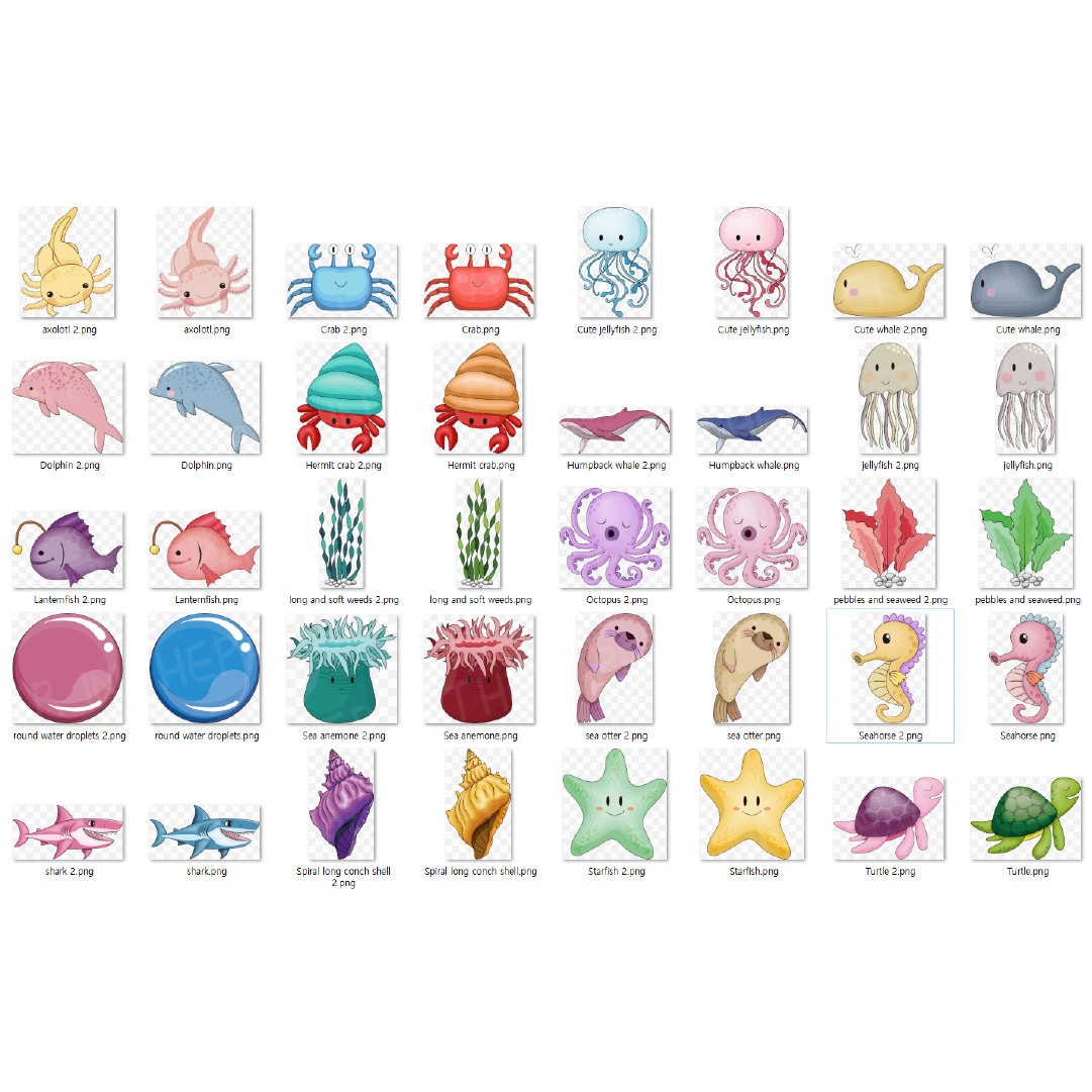 Under the Sea Animals PNG | Cute Fish SVG Clipart Humpback Whale ...