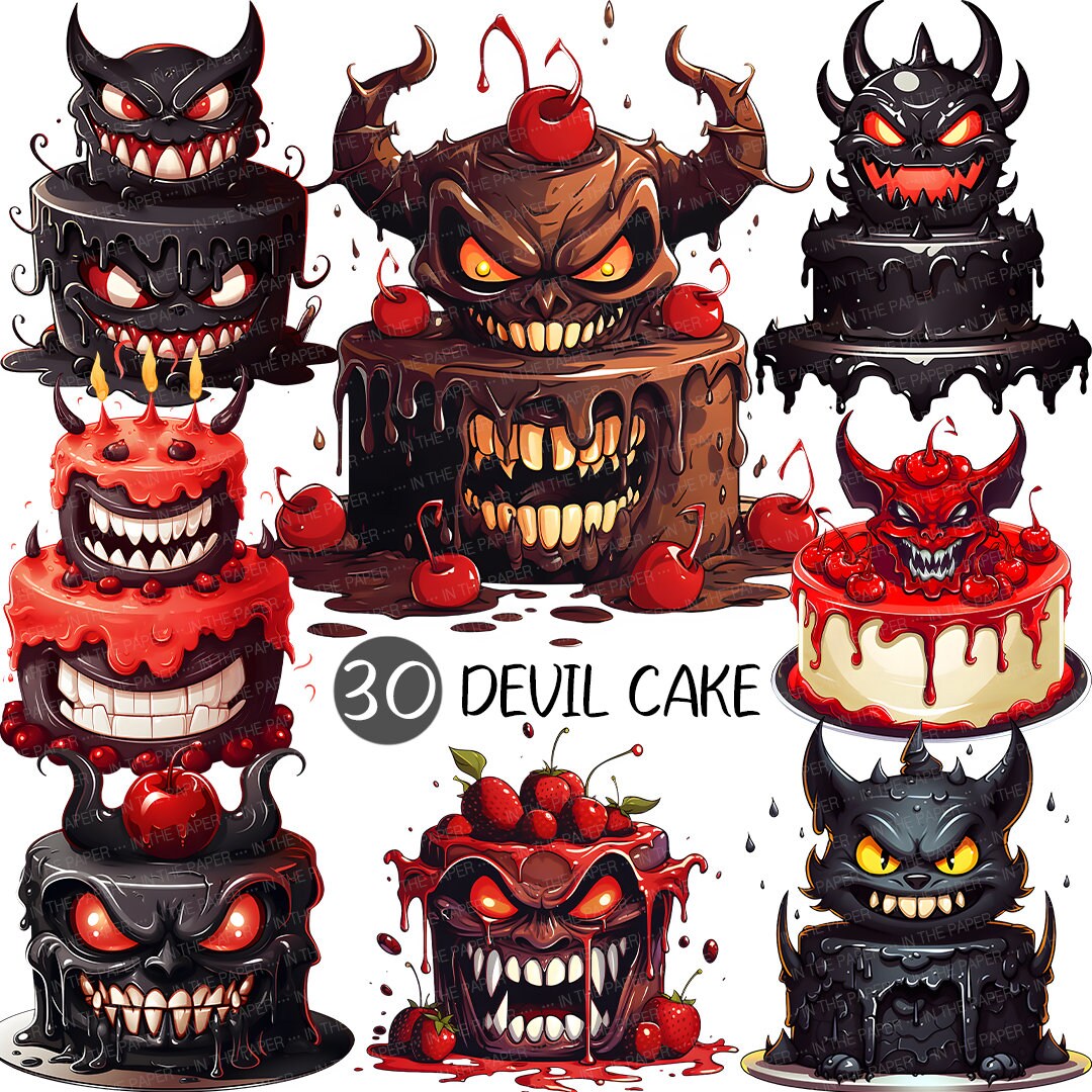 Devil Cake PNG Scary Bloody Creepy Red Syrup Flowing Black Teeth Horn ...