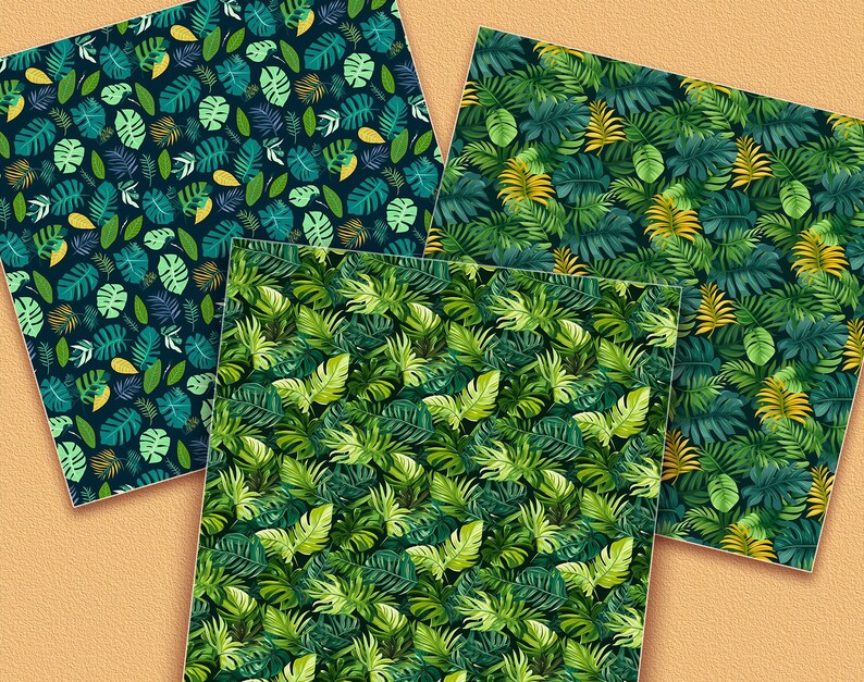 Seamless Tropical Leaves Digital Papers Background, Scrapbook, Wall Art ...