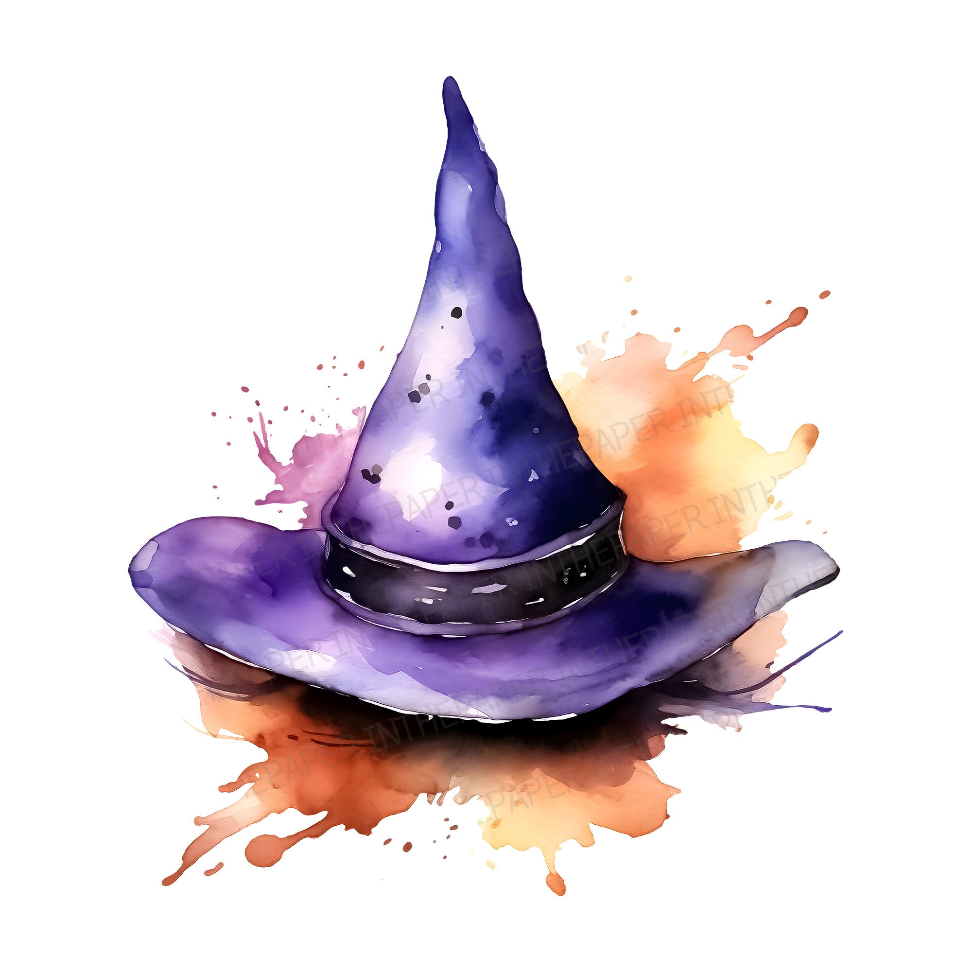 Watercolor Halloween Witch Hat PNG Clip Art, Magic, Magician, Wizard ...