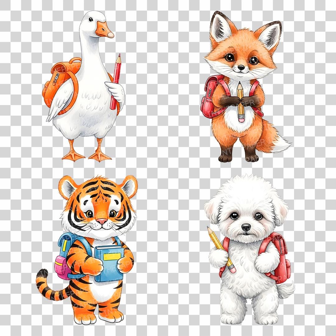 Back to School Cute Animal | Watercolor Dog Fox Monkey Koala Bear ...