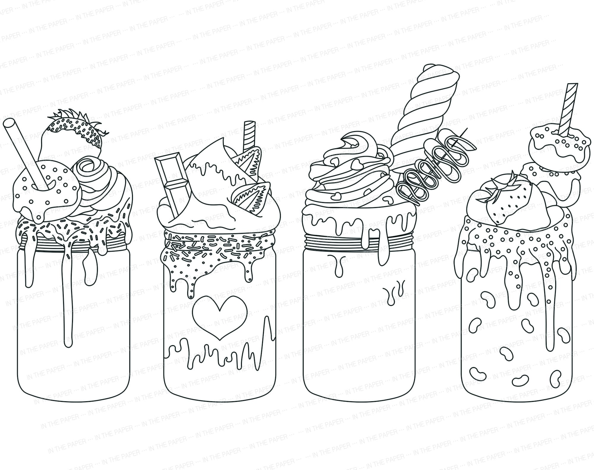 MILKSHAKE Coloring Page Monster Shake, Melted Choco, Ice Cream, Parfait ...