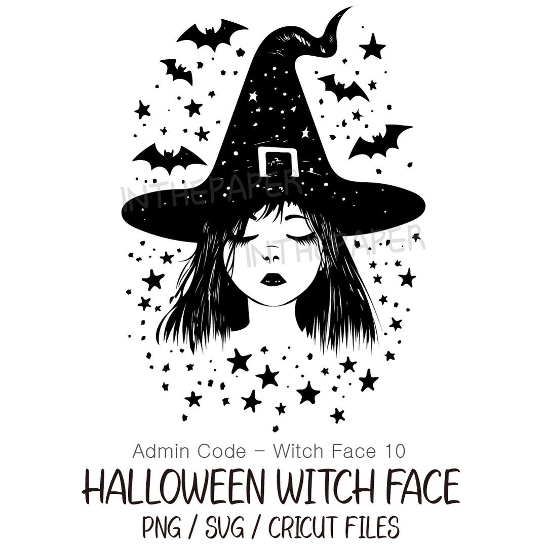 Halloween Witch Face SVG Spooky PNG Clip Art Black Silhouette Outline ...