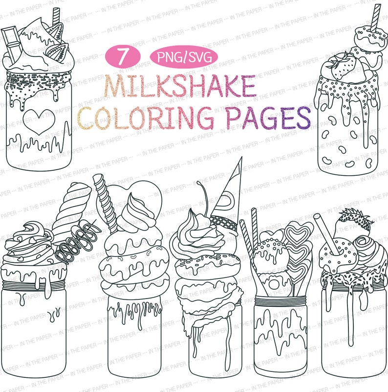 MILKSHAKE Coloring Page Monster Shake, Melted Choco, Ice Cream, Parfait ...