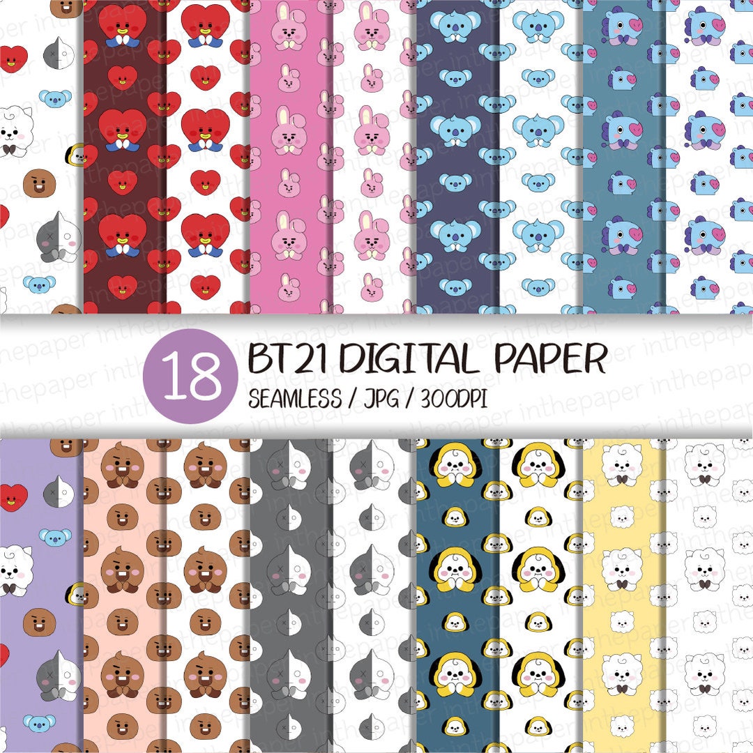 BT21 Digital Papers Seamless Background Scrapbook BTS Pattern Army Kpop ...