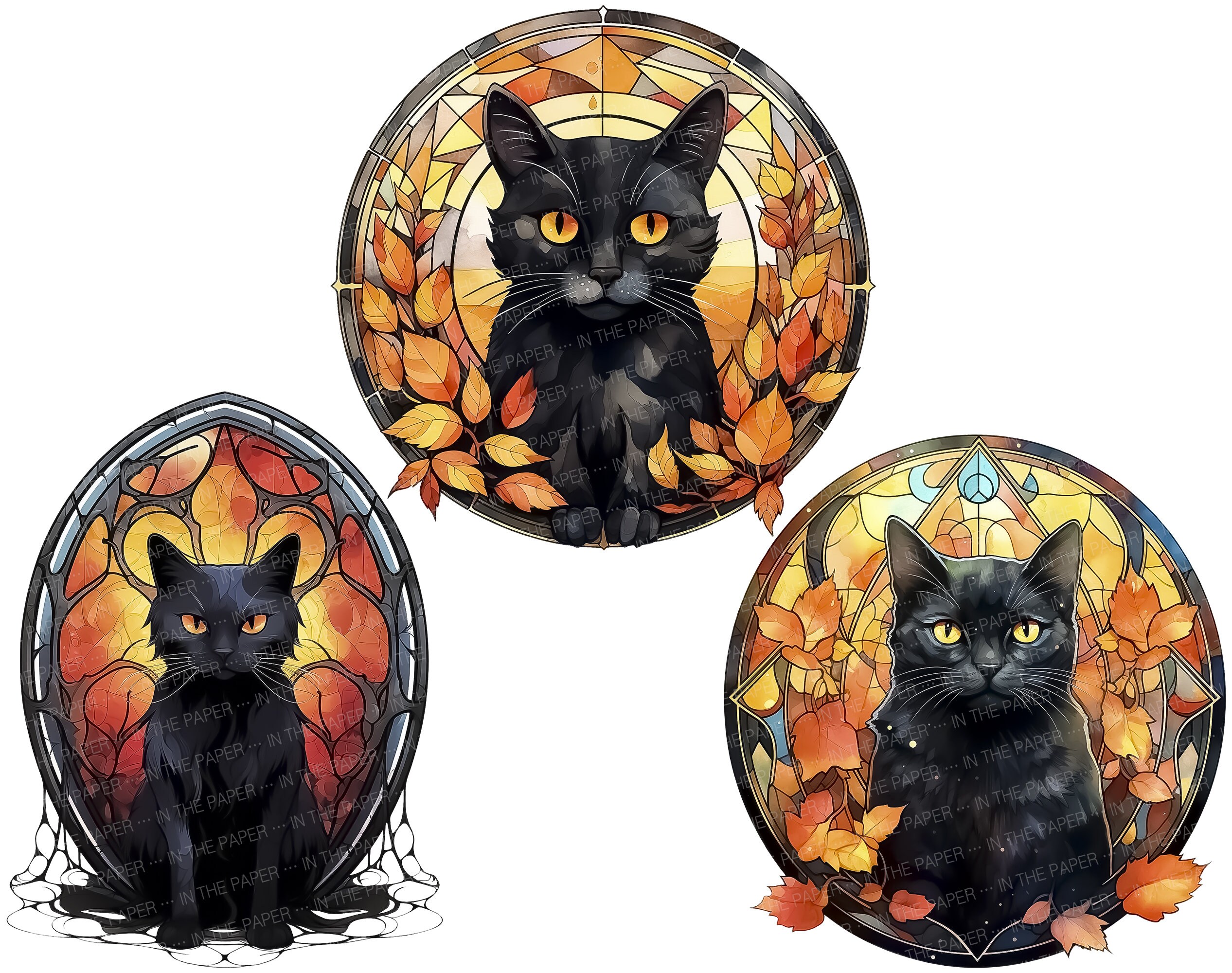 Stained Glass Black Cat PNG Halloween Glass Art Mosaic - Etsy