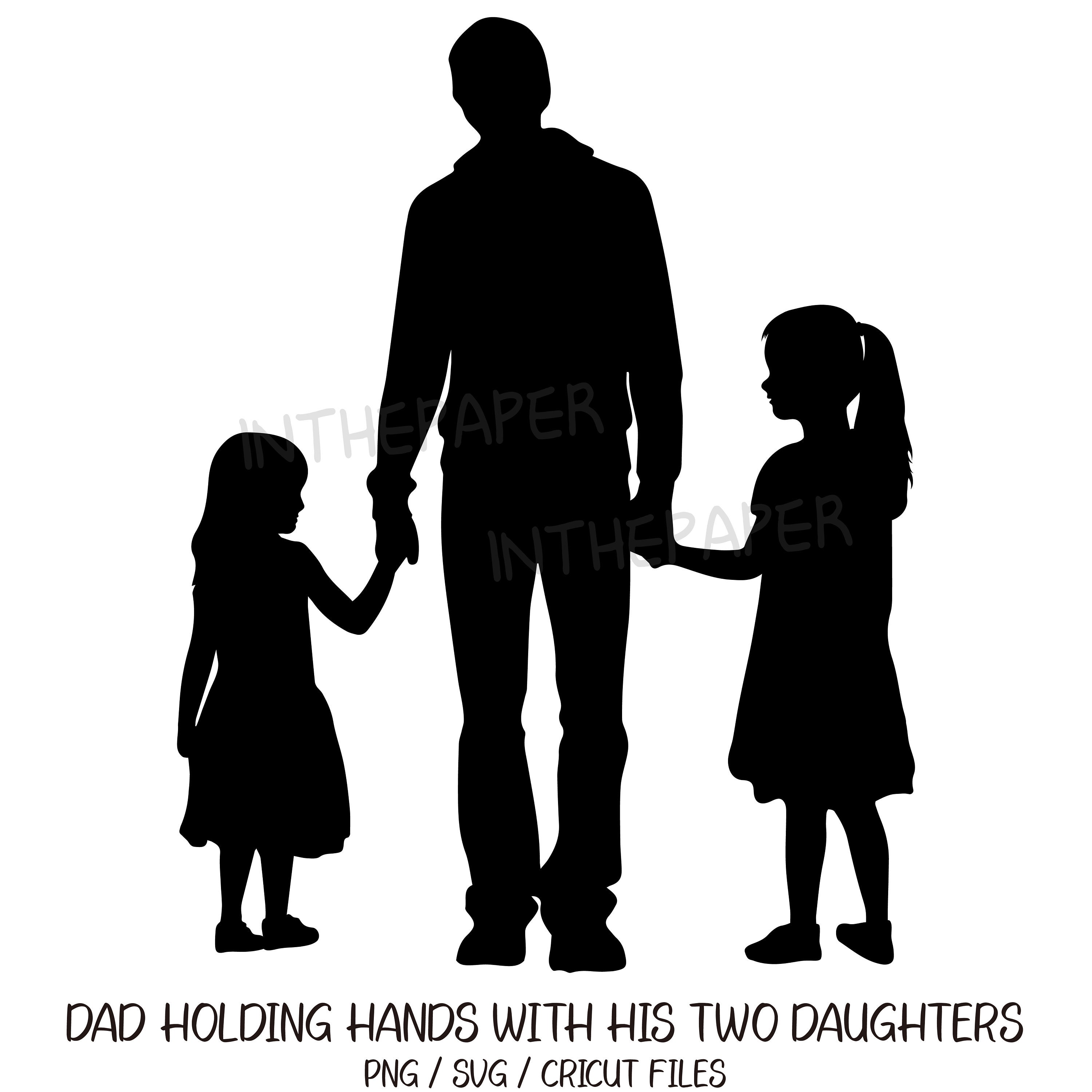 Dad Holding Hands With His Two Daughters Father's Day PNG, Silhouette SVG, Black and White ...