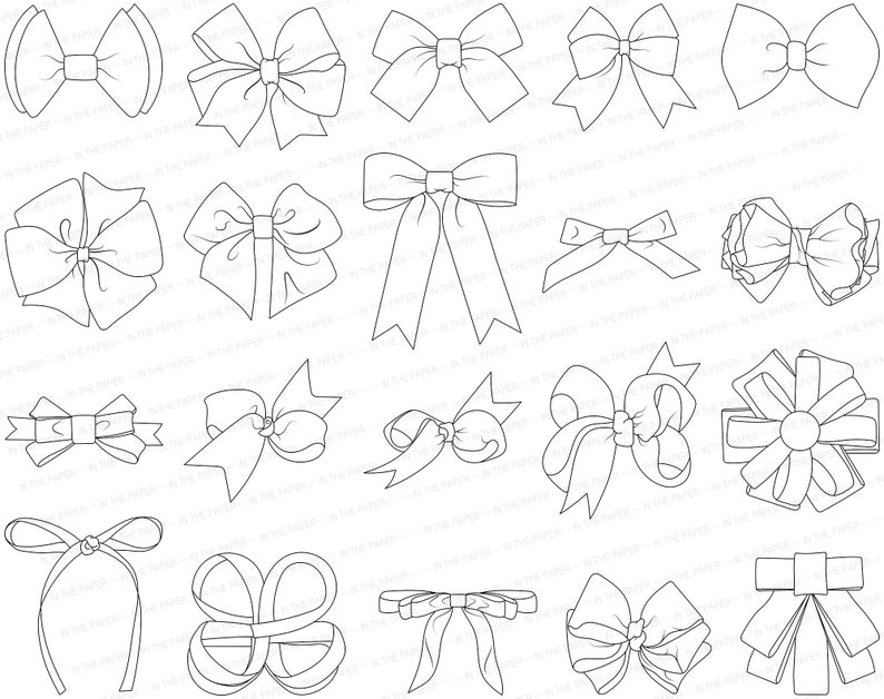 Bow SVG Ribbon PNG Black Line Clip Art Knot Lanyard Tie up Elegant Cute ...