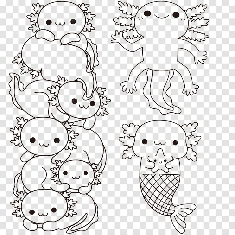 Cute Axolotl Coloring Page Animal PNG SVG Kid's Black Outline ...