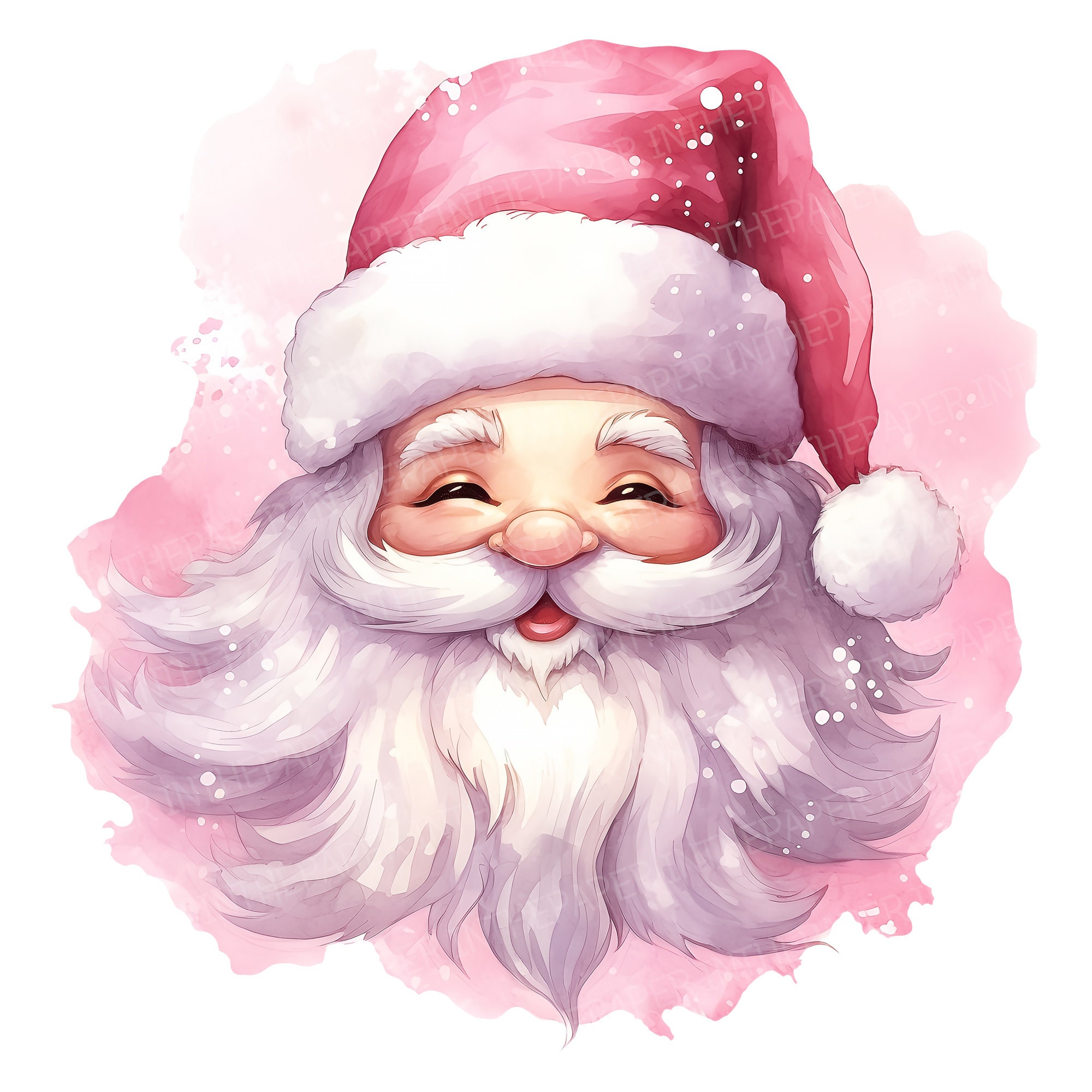 Smiling Pink Santa Face Watercolor PNG Warm Christmas Decor, Watercolor ...