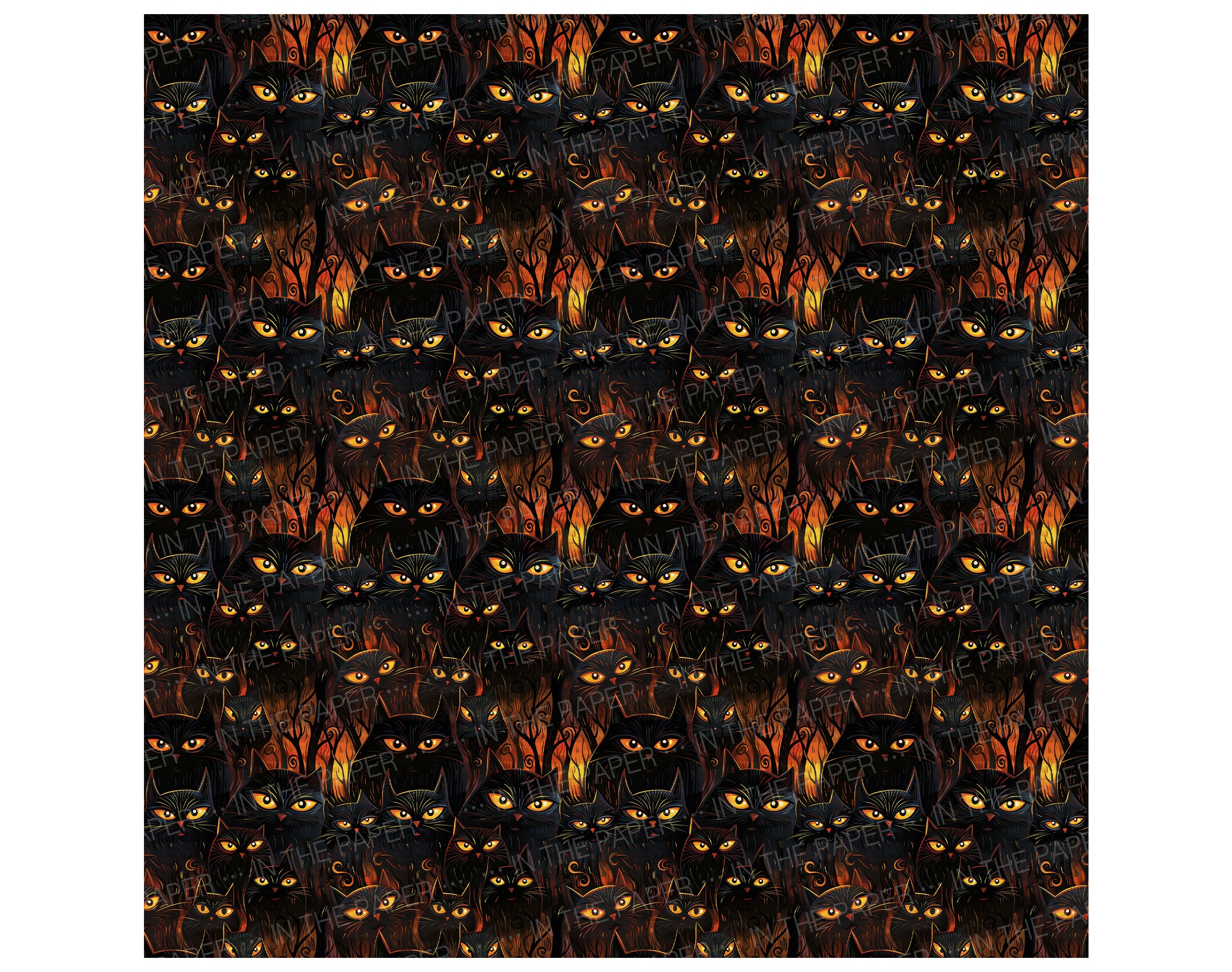 Seamless Dark Halloween Cat Digital Paper / Pumpkin, Black Cat ...