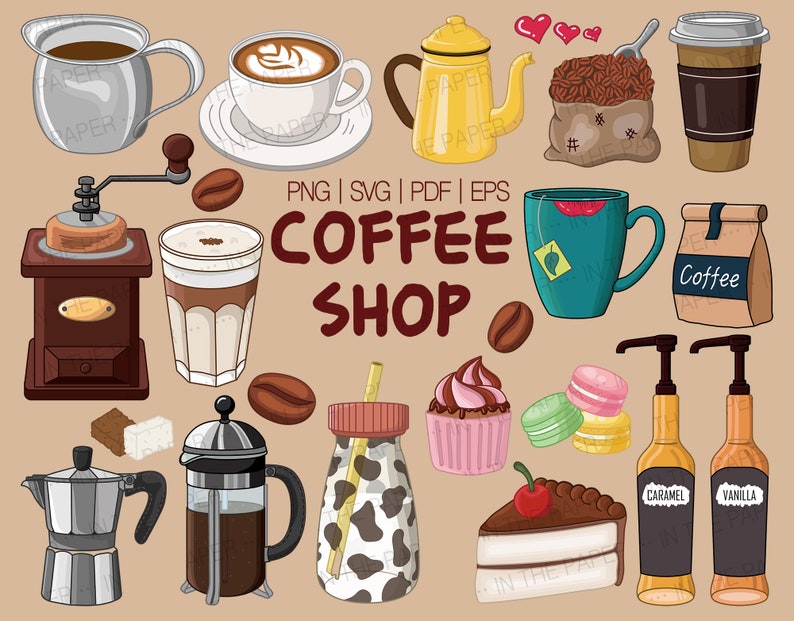 COFFEE SHOP PNG Clip Art, Cafe, Milk, Cupcake, Macaroons, Heart Latte ...