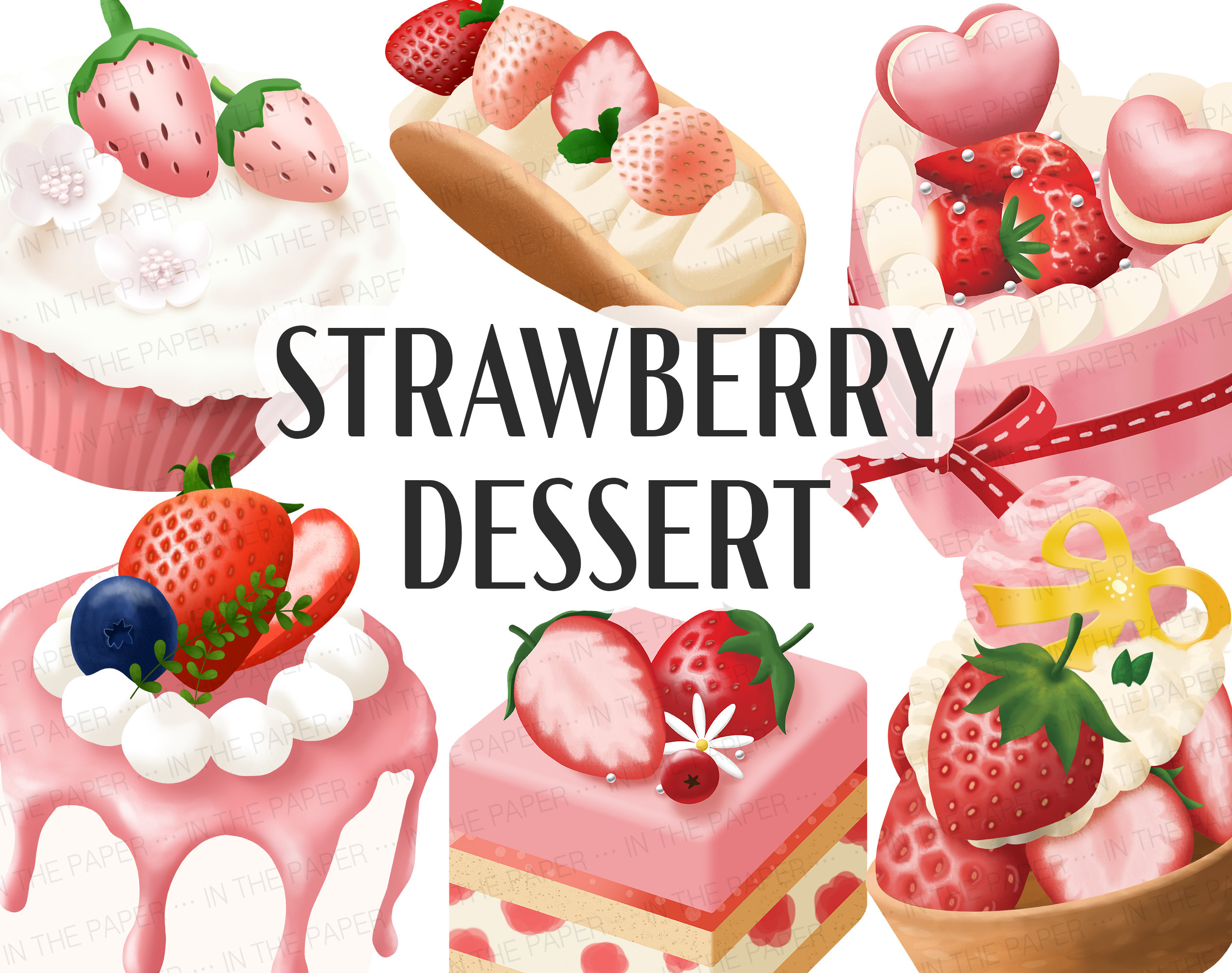 STRAWBERRY DESSERT PNG Cute Clipart Kawaii Stickers Pink Piece of Cake ...