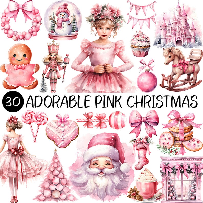 Pink Christmas PNG Adorable Cute Watercolor Clip Art Little Girl ...