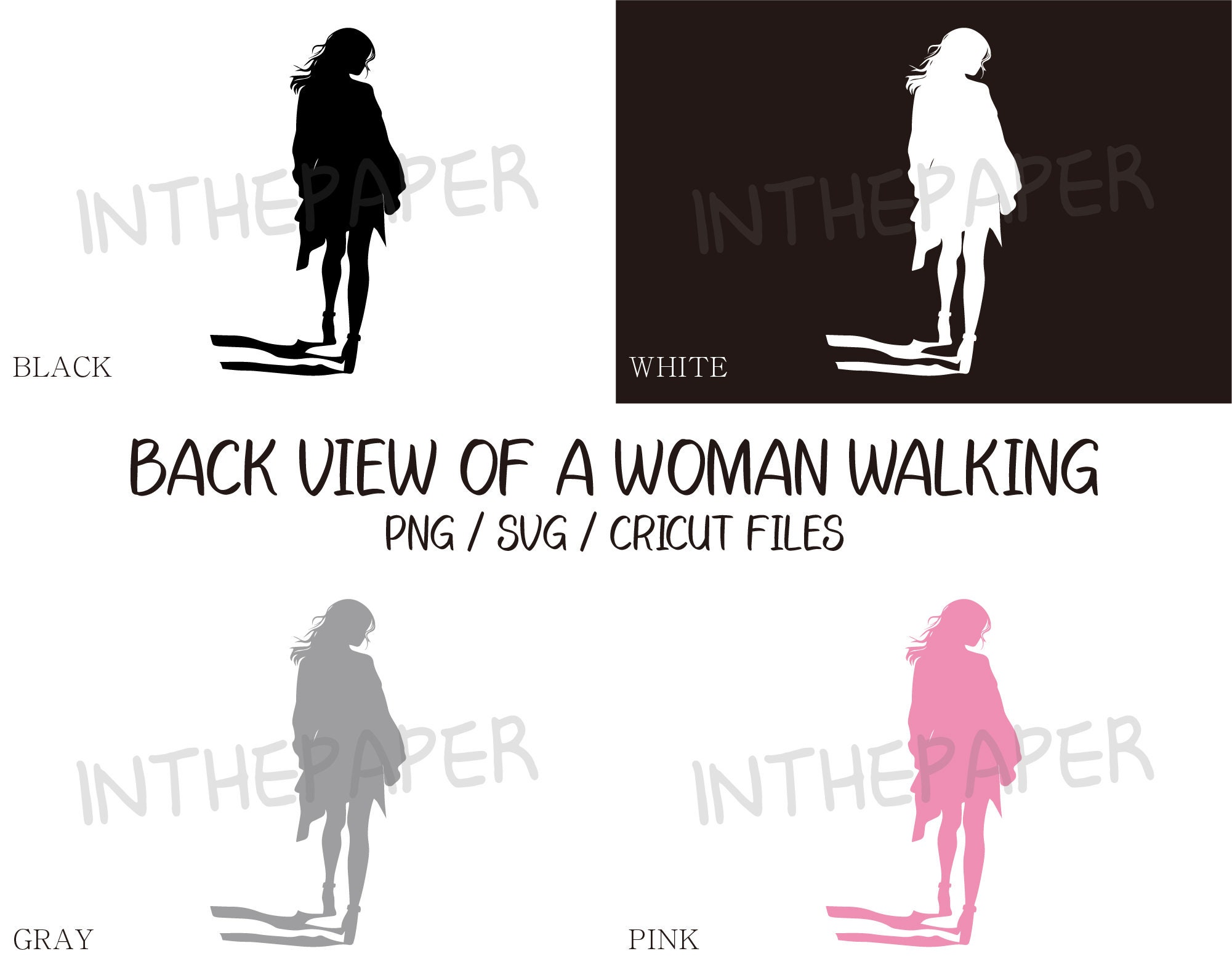 Back View of A Woman Walking | Girl PNG, Silhouette Woman SVG, Black ...