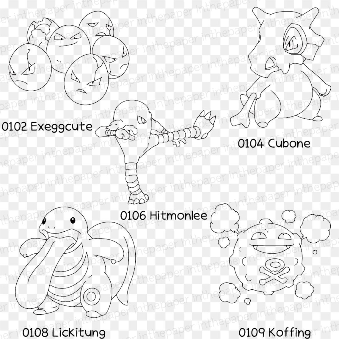 Pokemon Coloring Papers | for Kids PNG SVG Blackline Animal Outline ...