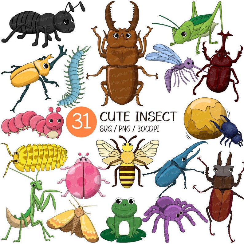 Cute Insects | SVG PNG EPS Clipart Animal Ant Butterfly Ball Bug Bee ...