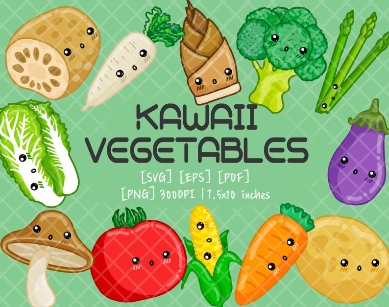KAWAII VEGETABLES PNG | Svg | Eps | Pdf | Clipart | Cute | Corn ...