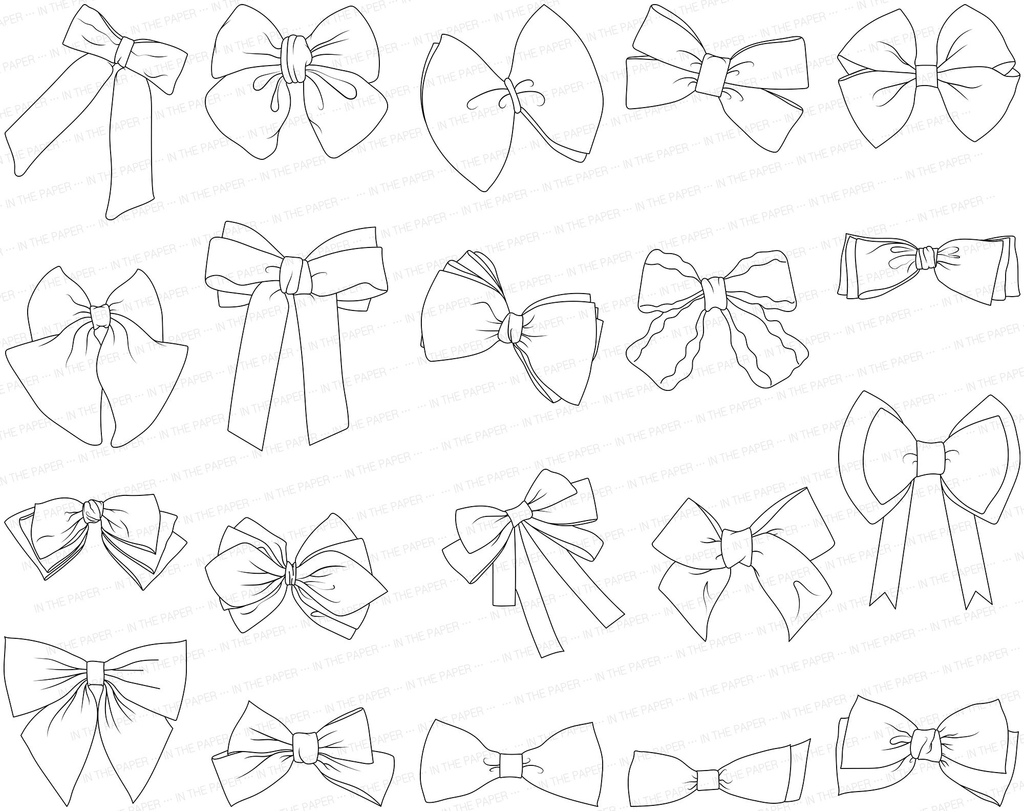 Bow SVG Ribbon PNG Black Line Clip Art Knot Lanyard Tie up Elegant Cute ...