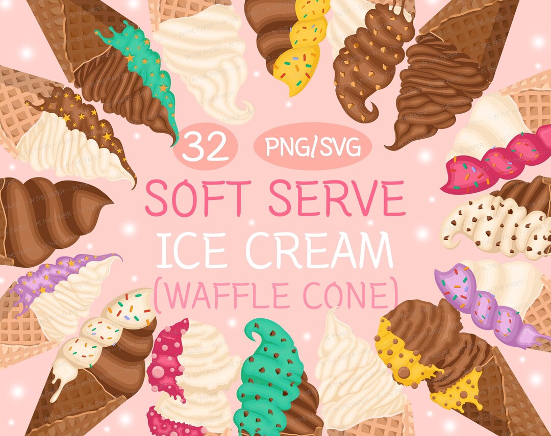 Waffle Soft Serve Ice Cream | Summer Dessert Clipart Cute Cone Dessert ...