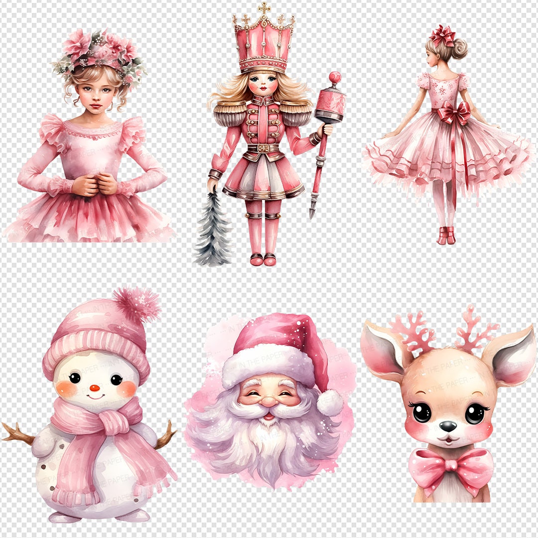 Pink Christmas PNG Adorable Cute Watercolor Clip Art Little Girl ...