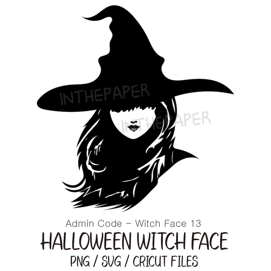 Halloween Witch Face | SVG Spooky PNG Clip Art Black Silhouette Outline ...
