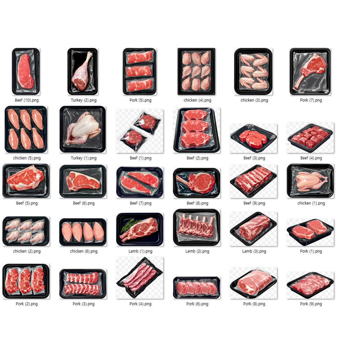 Meat Supermarket Packaging PNG | Raw Chicken Beef Pork Turkey Lamb ...