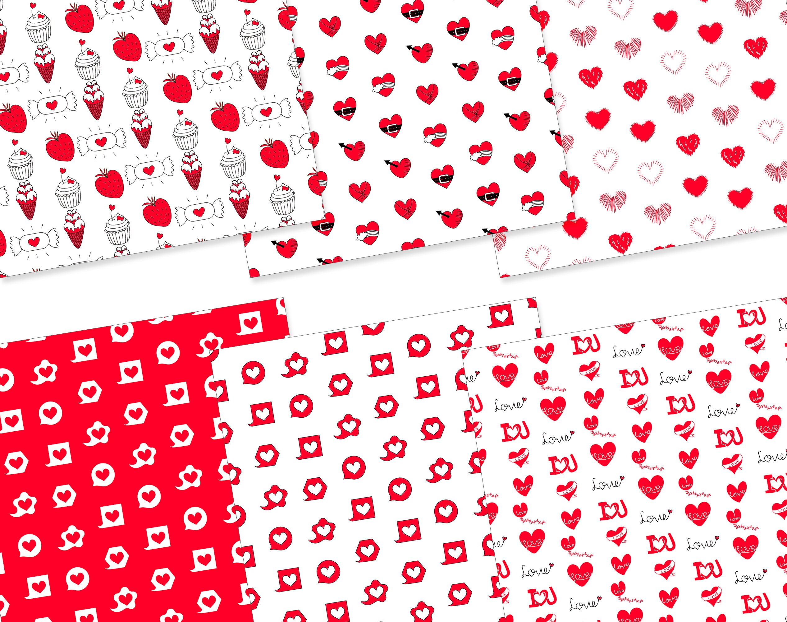 Red Heart Digital Paper | Seamless Valentine Love Heart Scrapbook (30 ...