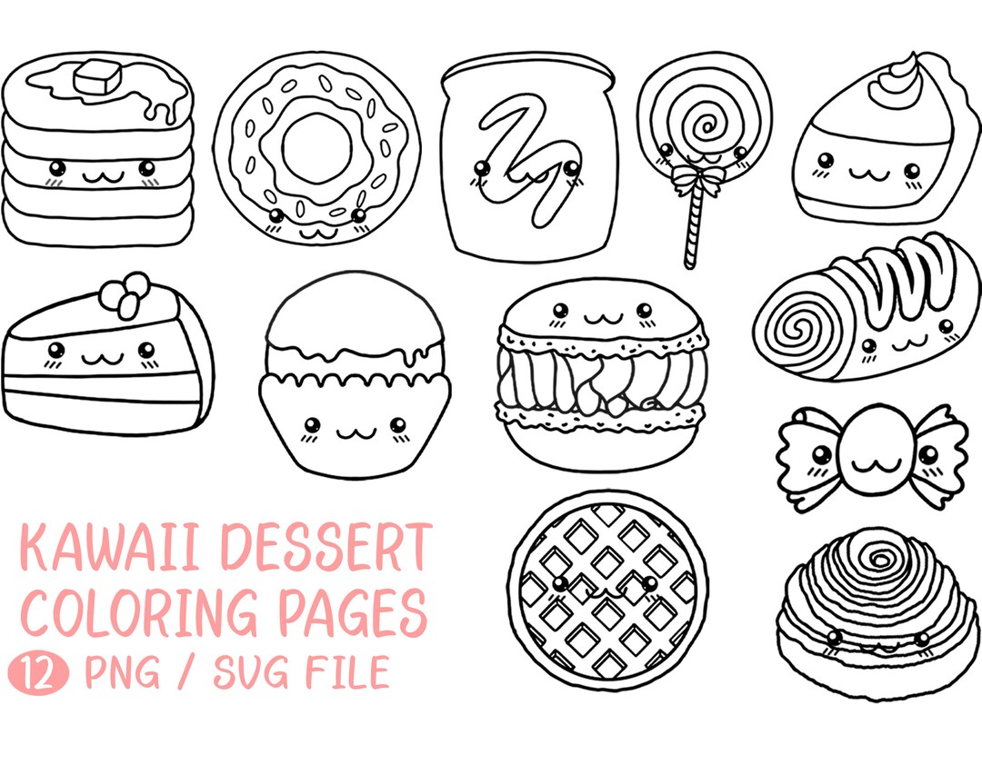 Kawaii Desserts Coloring Pages Png Svg Clipart Cute - Etsy