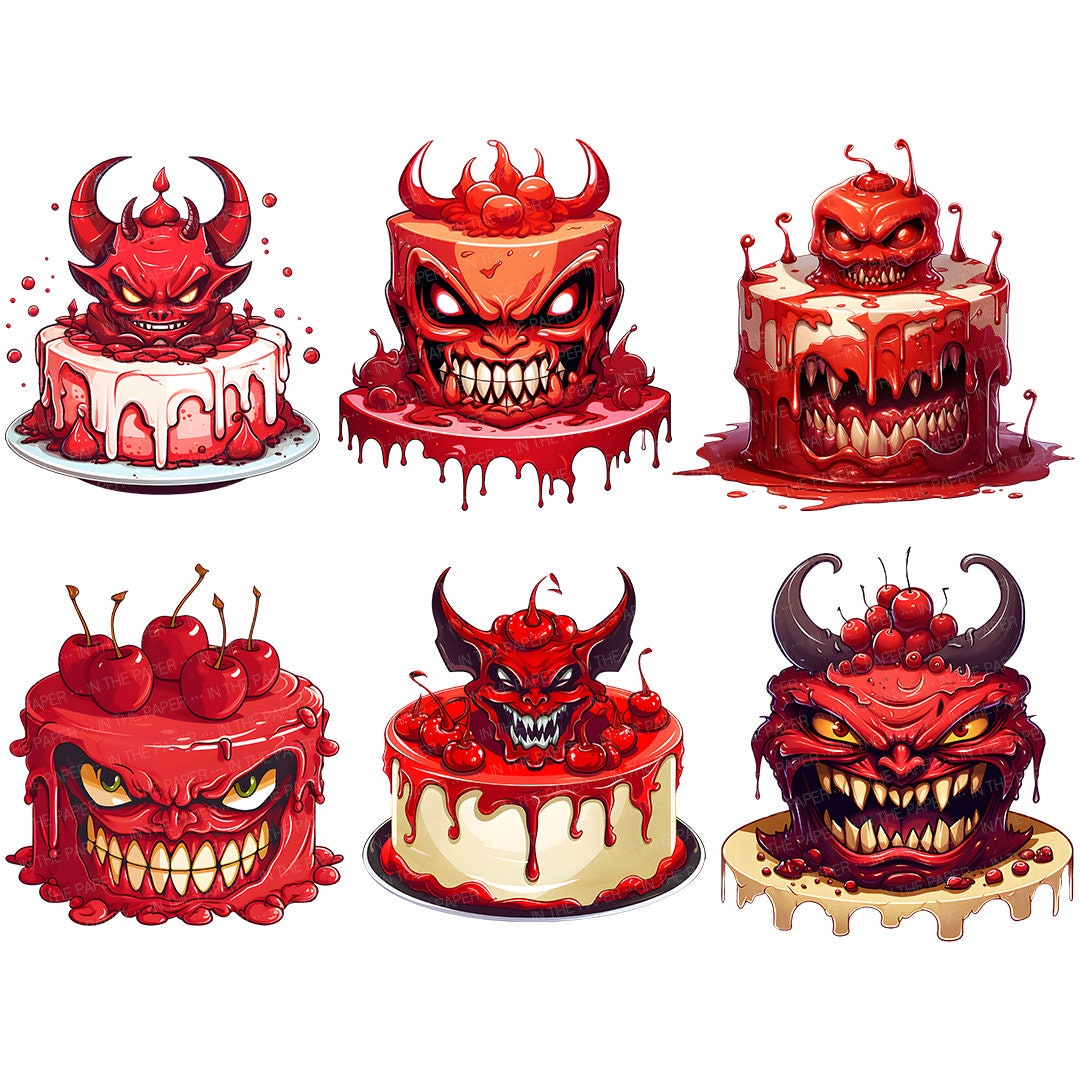 Devil Cake PNG Scary Bloody Creepy Red Syrup Flowing Black Teeth Horn ...