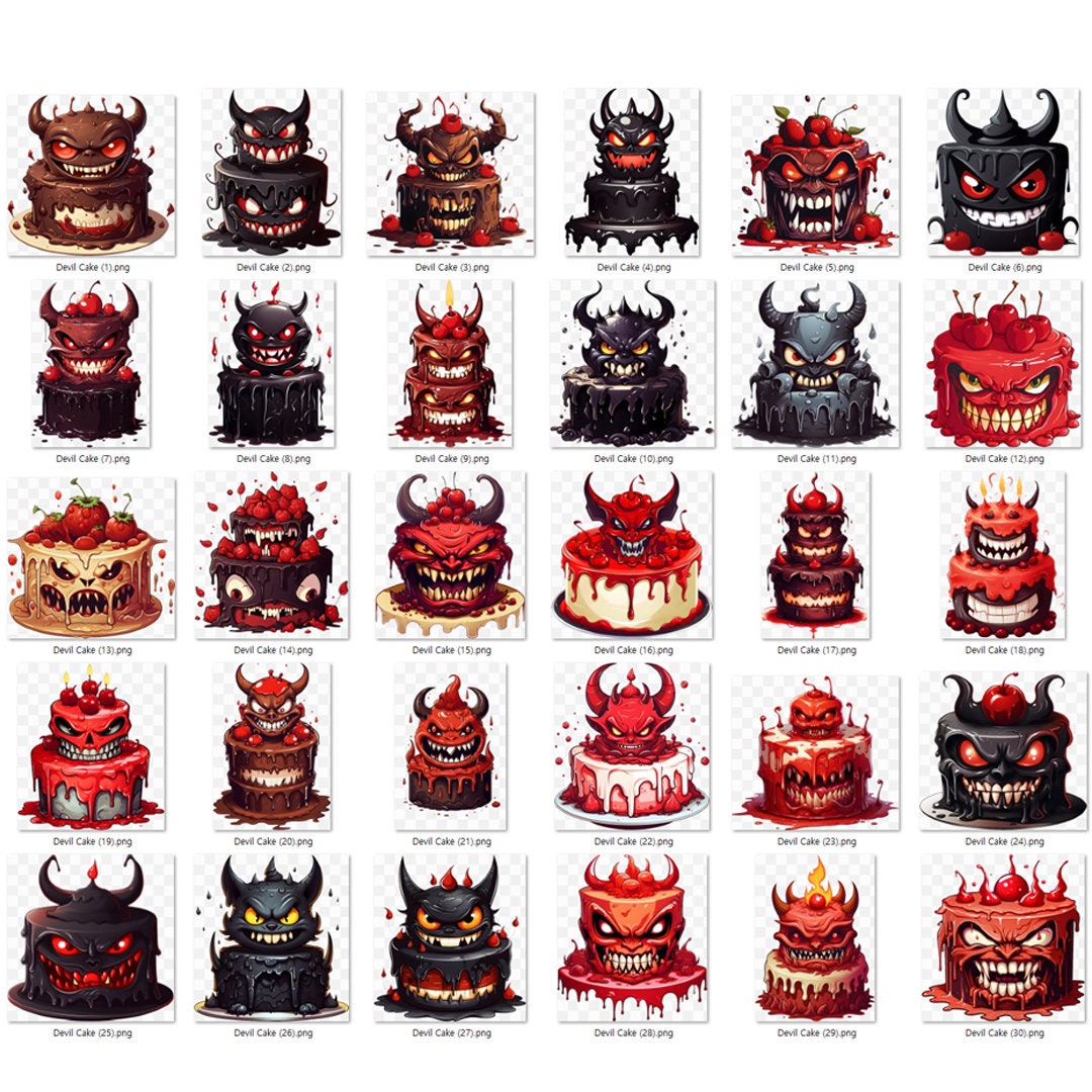 Devil Cake PNG Scary Bloody Creepy Red Syrup Flowing Black Teeth Horn ...