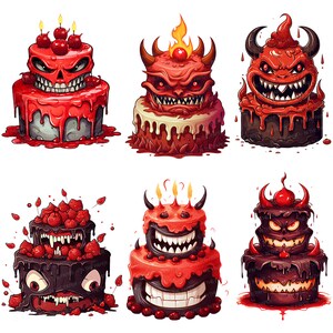 Devil Cake PNG Scary Bloody Creepy Red Syrup Flowing Black Teeth Horn ...
