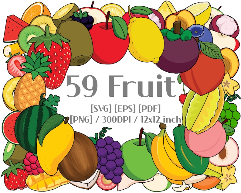 FRUIT PNG Svg Eps Pdf Clipart Vector Sticker Lemon Apple Peach ...