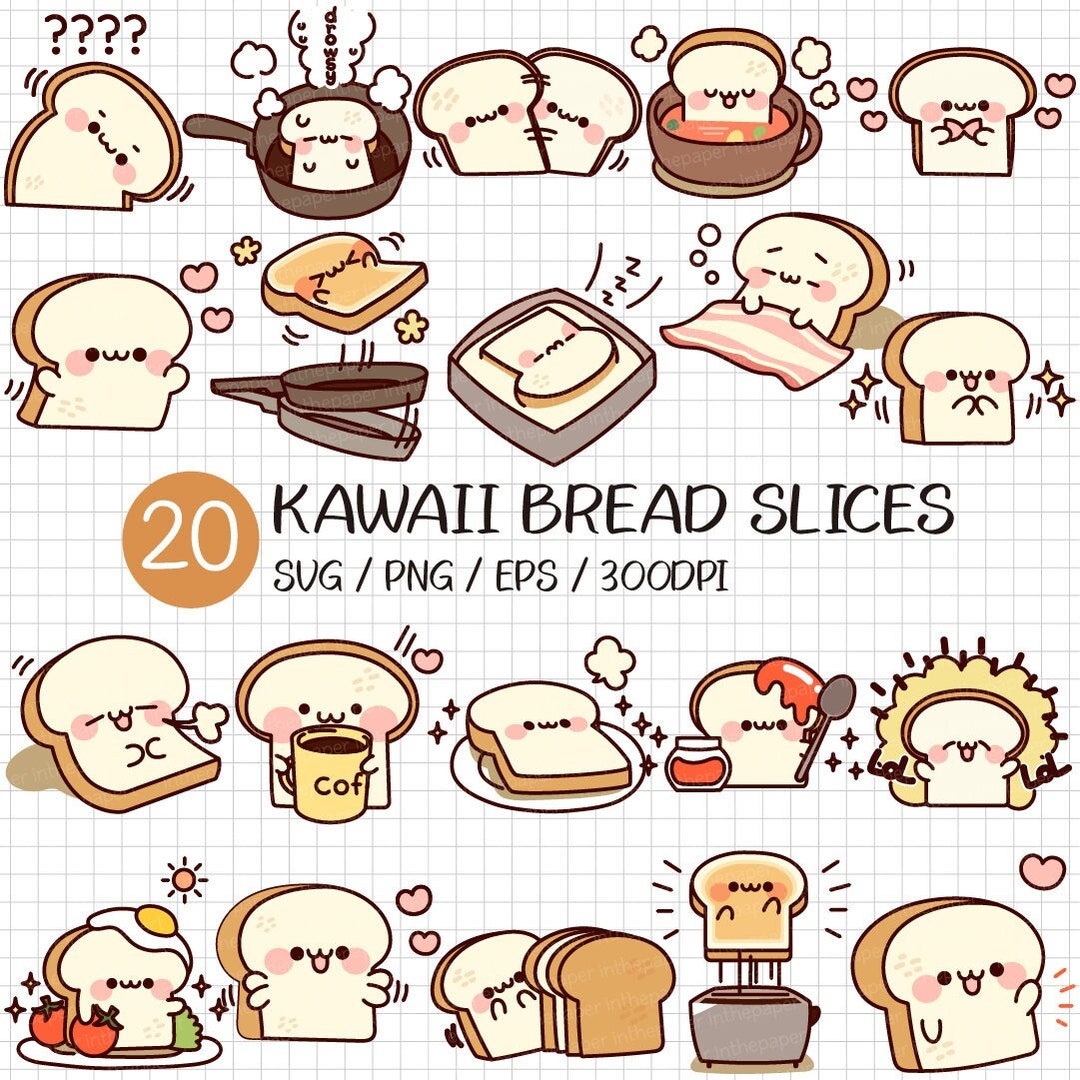 Kawaii Bread Slice PNG | Dessert SVG Hand Drawing Clipart Cute Food ...
