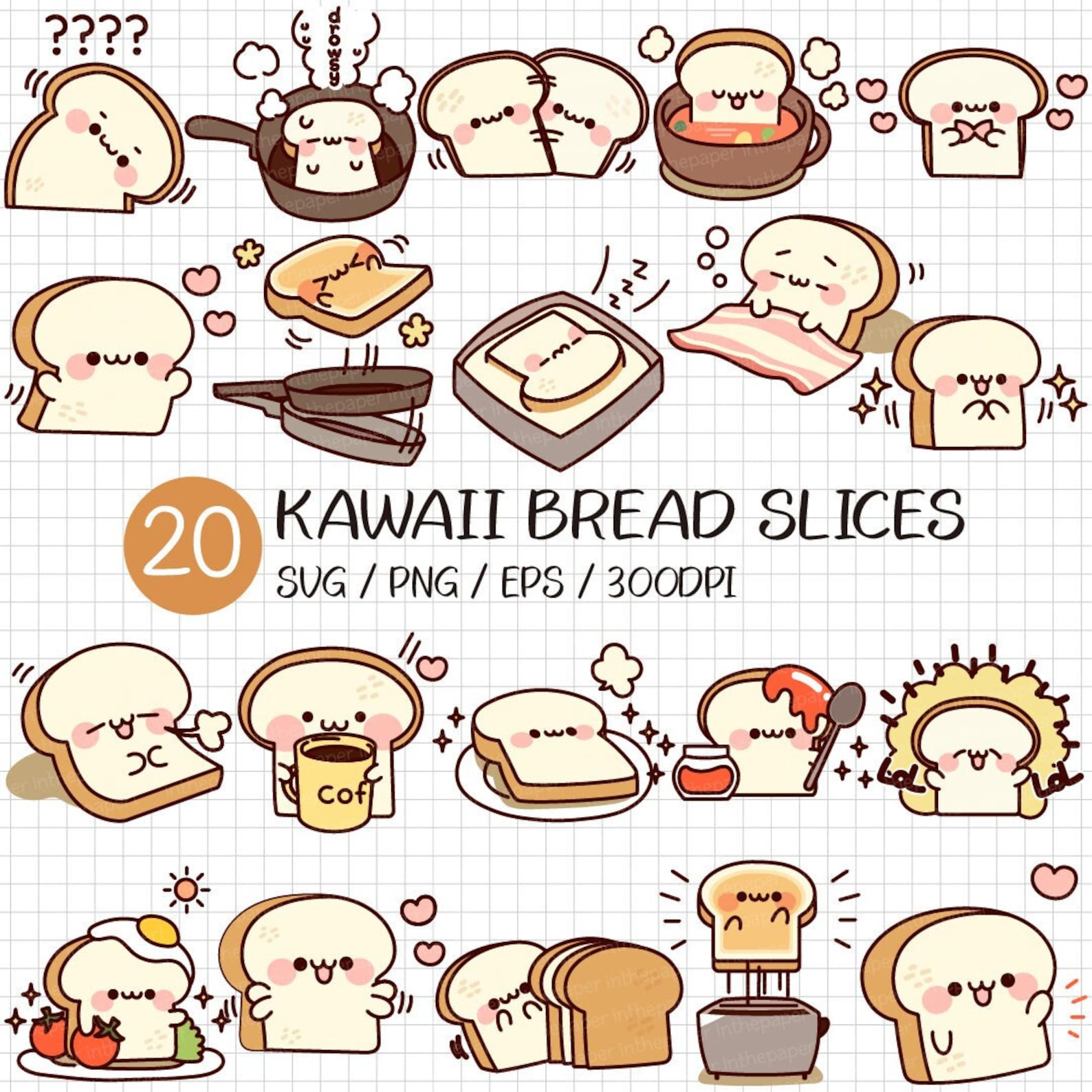 Kawaii Bread Slice PNG | Dessert SVG Hand Drawing Clipart Cute Food Illustration Breakfast Jam ...