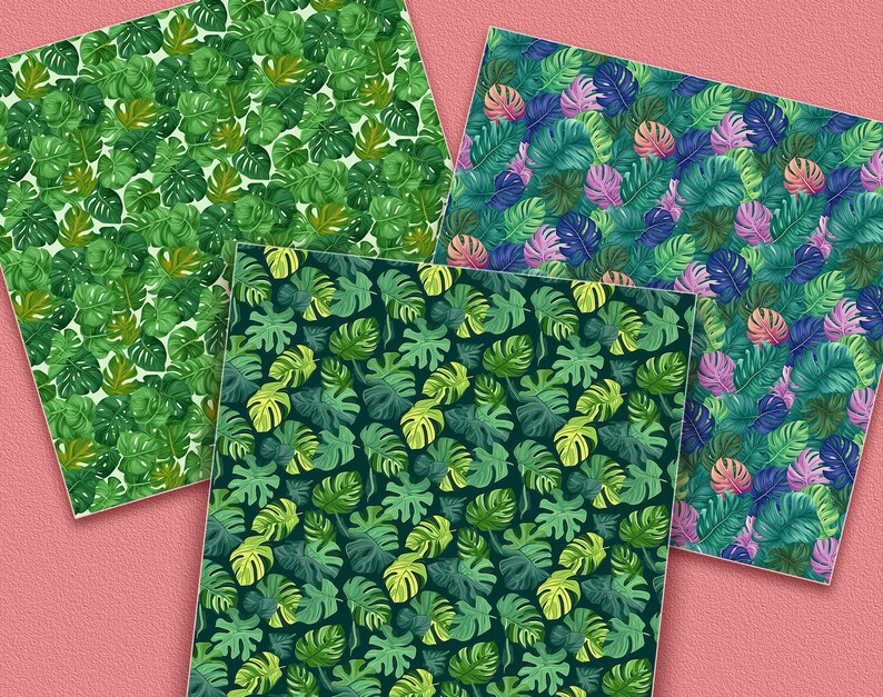Seamless Tropical Leaves Digital Papers Background, Scrapbook, Wall Art ...