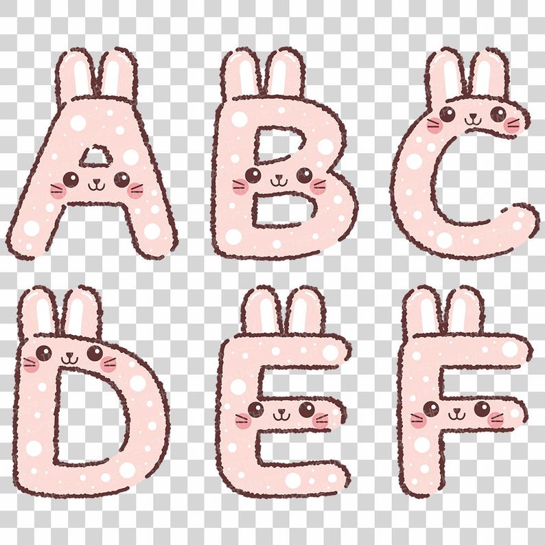 Pink Bunny Lettering | Cute Rabbit Alphabet Numbers Clipart Pastel Ears ...