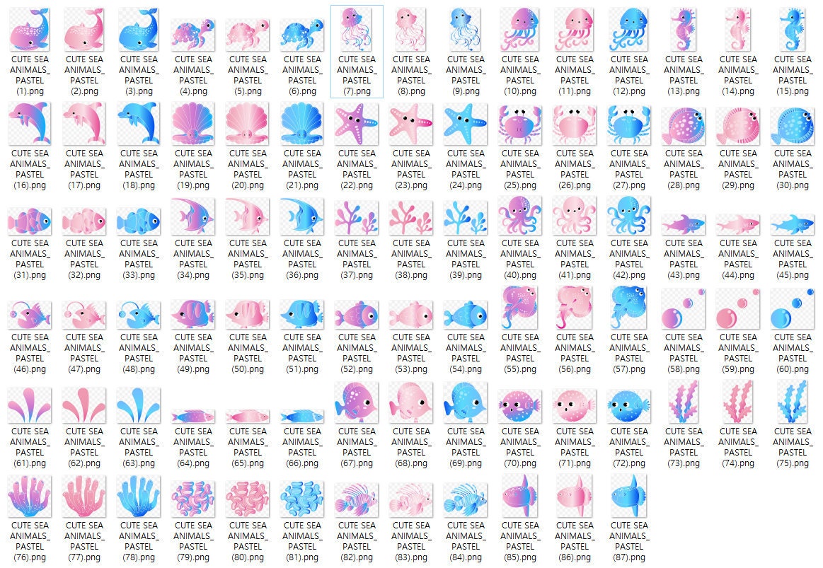 Cute Sea Animals PNG Pastel Art Fish Shark Stingray - Etsy