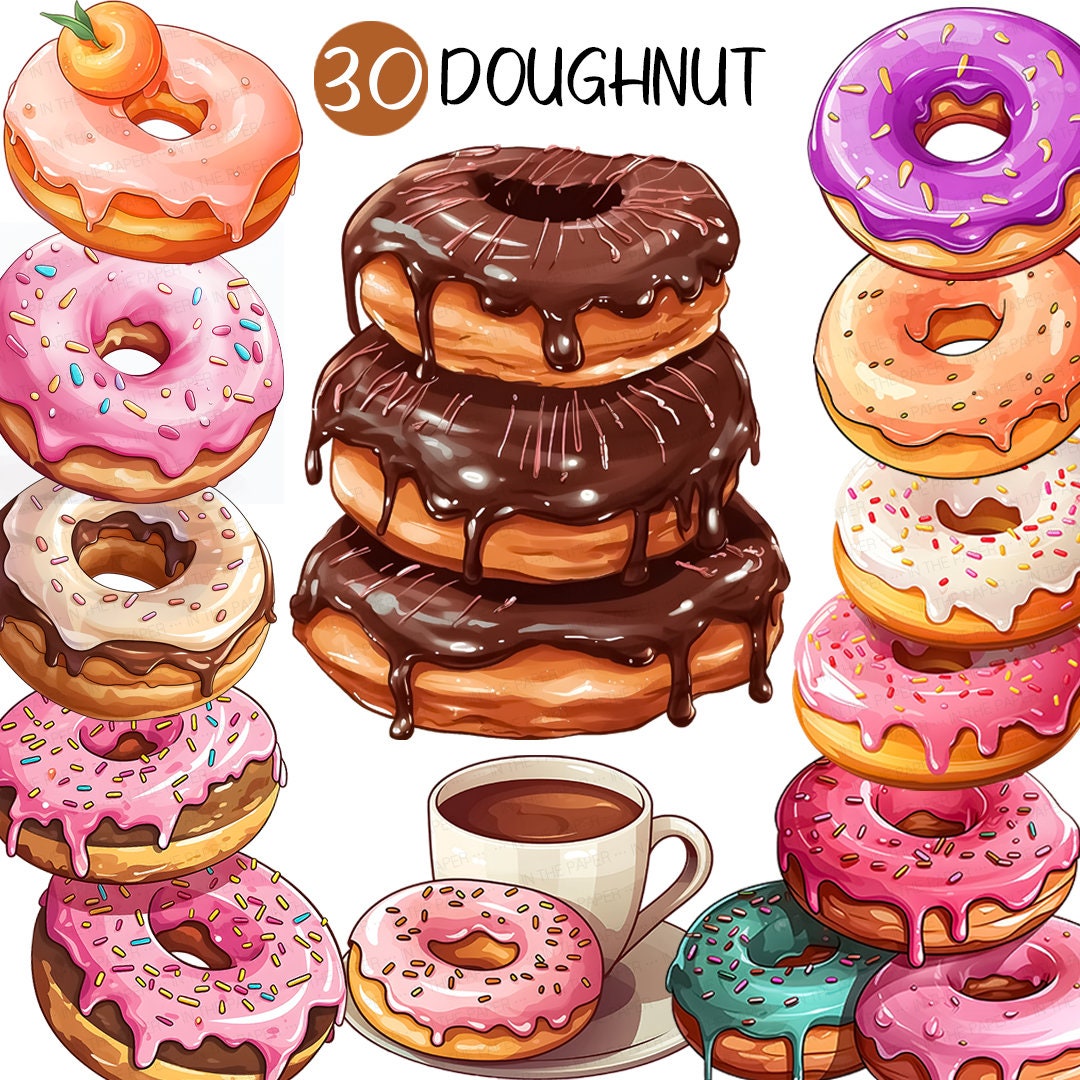 Doughnut Clip Art Cute Donut Kawaii Dessert PNG Chocolate - Etsy