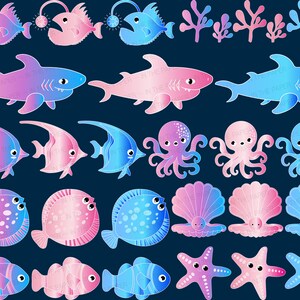 Cute Sea Animals PNG Pastel Art Fish Shark Stingray - Etsy