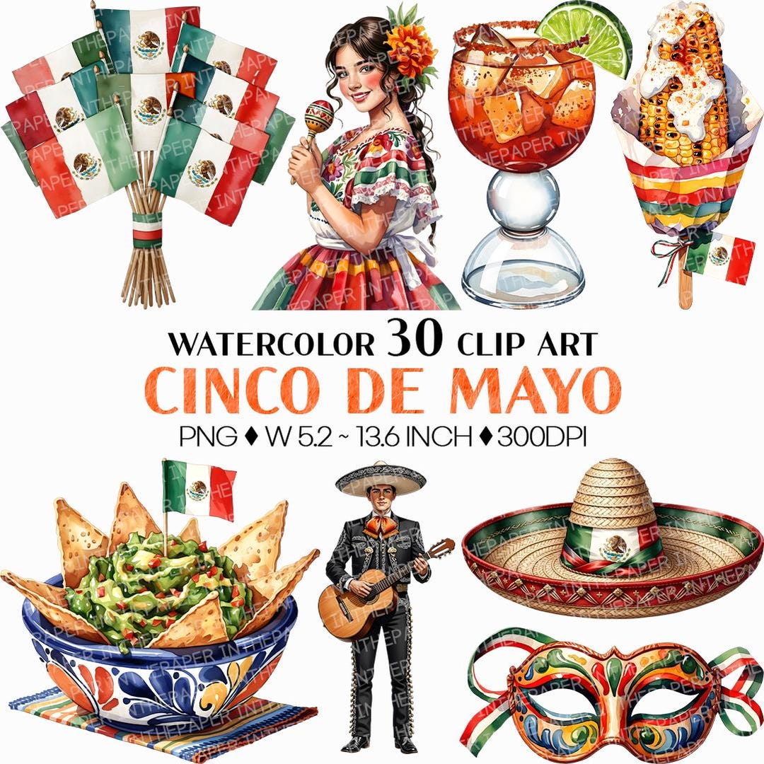 Cinco De Mayo PNG | Watercolor Clip Art Mexican Fiesta Margarita Taco ...