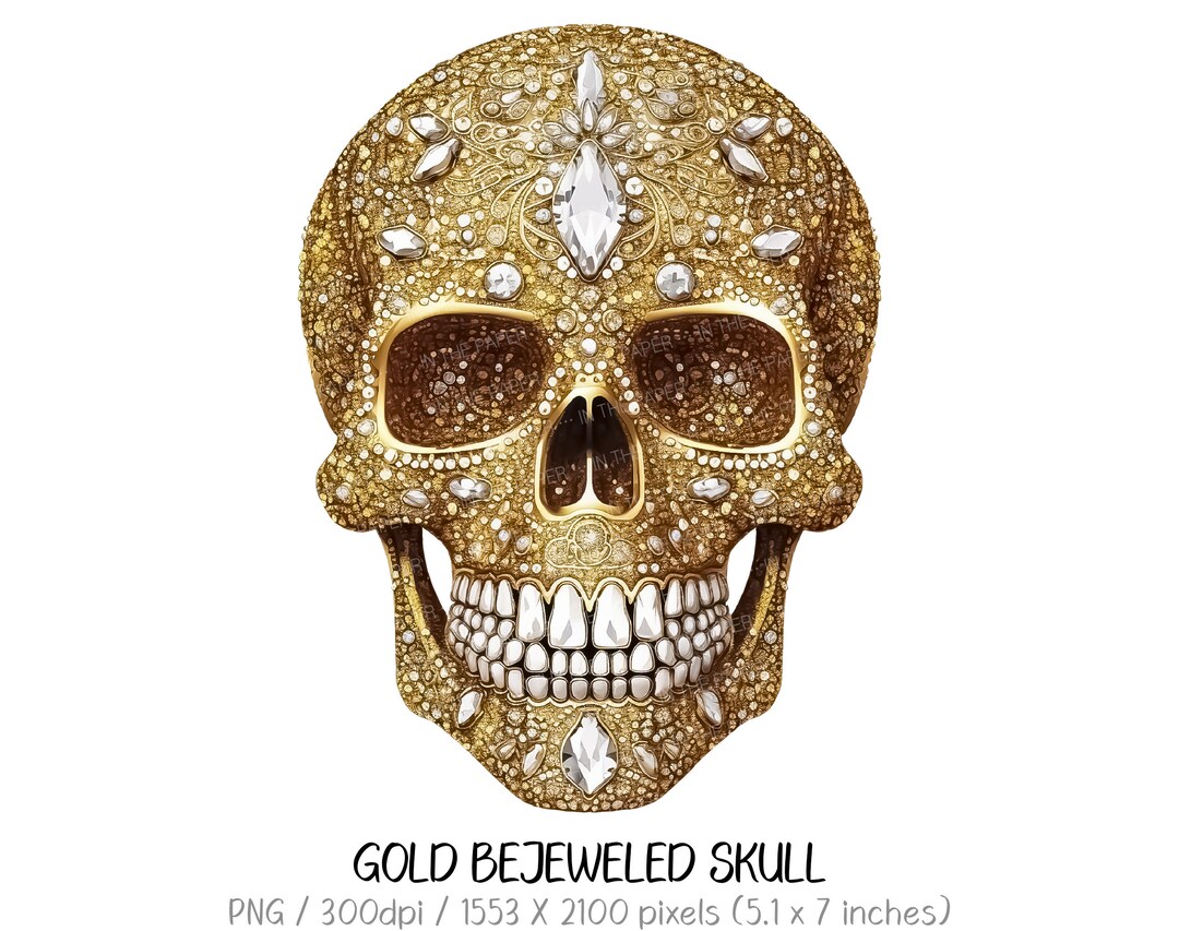 Gold Bejeweled Skull PNG Clip Art, Skeleton, Silver, Golden, Colorful ...