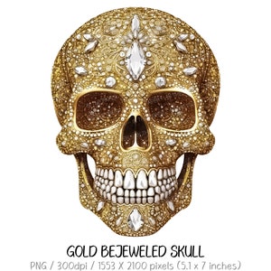 Gold Bejeweled Skull PNG Clip Art, Skeleton, Silver, Golden, Colorful ...