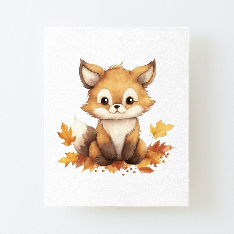 Cute Fox Cub in Leaves PNG Watercolor, Baby Animal Clip Art, Fallen ...