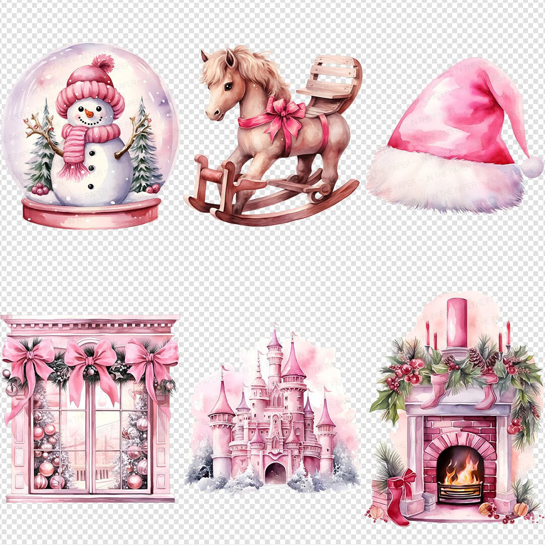 Pink Christmas PNG Adorable Cute Watercolor Clip Art Little Girl ...