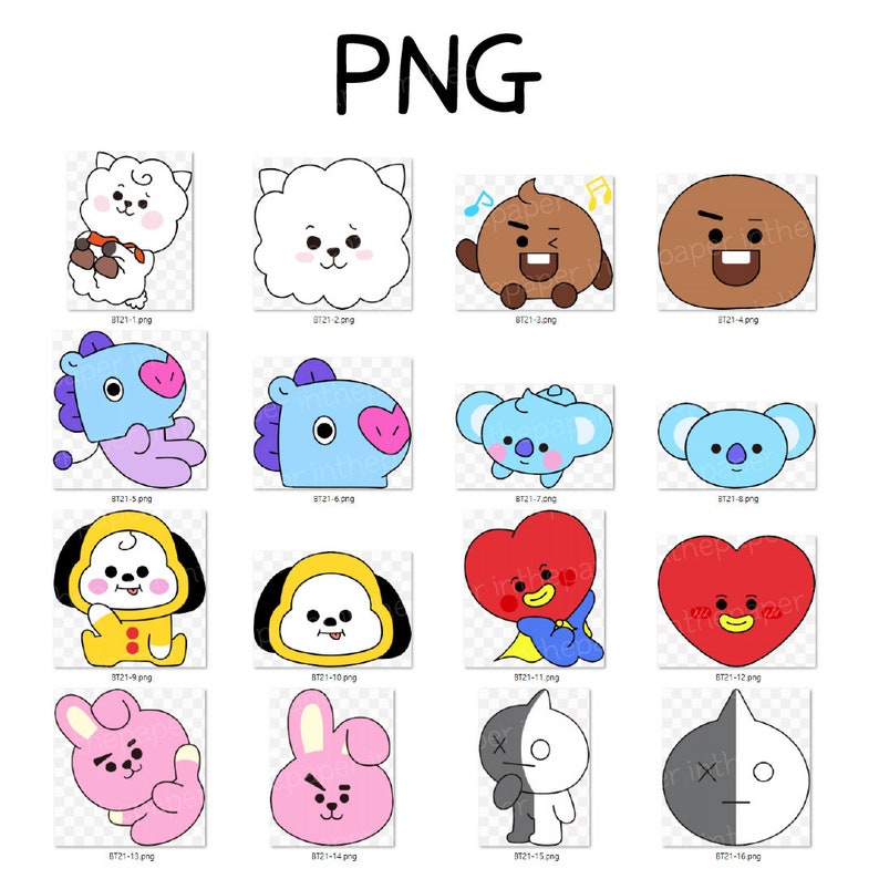BT21 SVG BTS Png Army Clip Art Member Decal Vector Cricut Kpop Korean ...