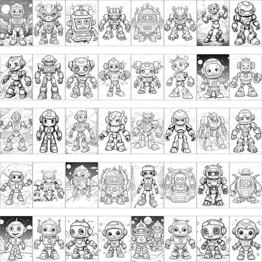 200 Robot Coloring Pages for Kids Cute Adult Activity Sheet Book Boy ...