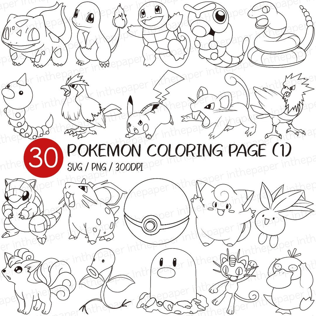 Pokemon Coloring Papers for Kids PNG SVG Blackline Animal Outline ...